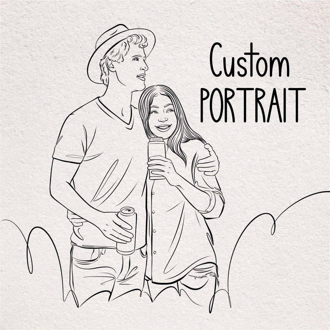 Custom Couple Portrait, Custom Line People Drawing From Photo ...
