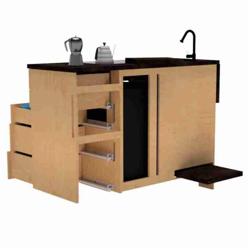 Mercedes Sprinter Camper Van Kitchen Galley, Birch Wood Wooden Cabinets ...