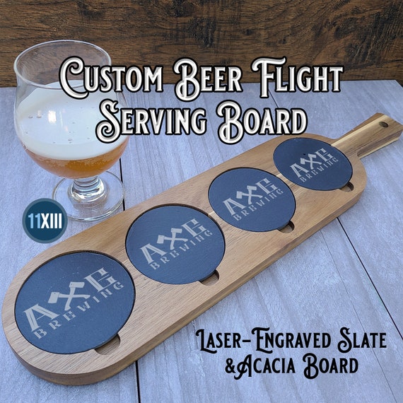 Beer Flight Serving Board With Custom Slate Coasters Laser - Etsy
