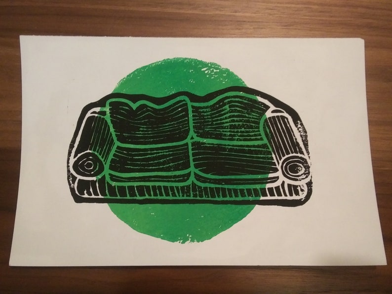 Home Couch - Hand-pressed Lino-cut Print - 5.5x8.5in - Black - Etsy