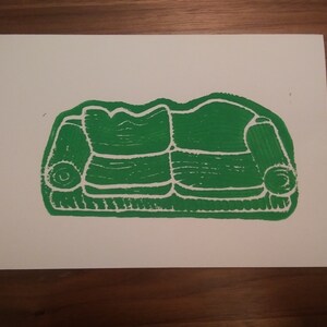 Home Couch - Hand-pressed Lino-cut Print - 5.5x8.5in - Black - Etsy