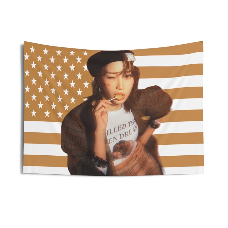 Le Sserafim Chaewon Orange America Flag Tapestry, Kpop Funny Room Merch, Gift for Le Sserafim ...