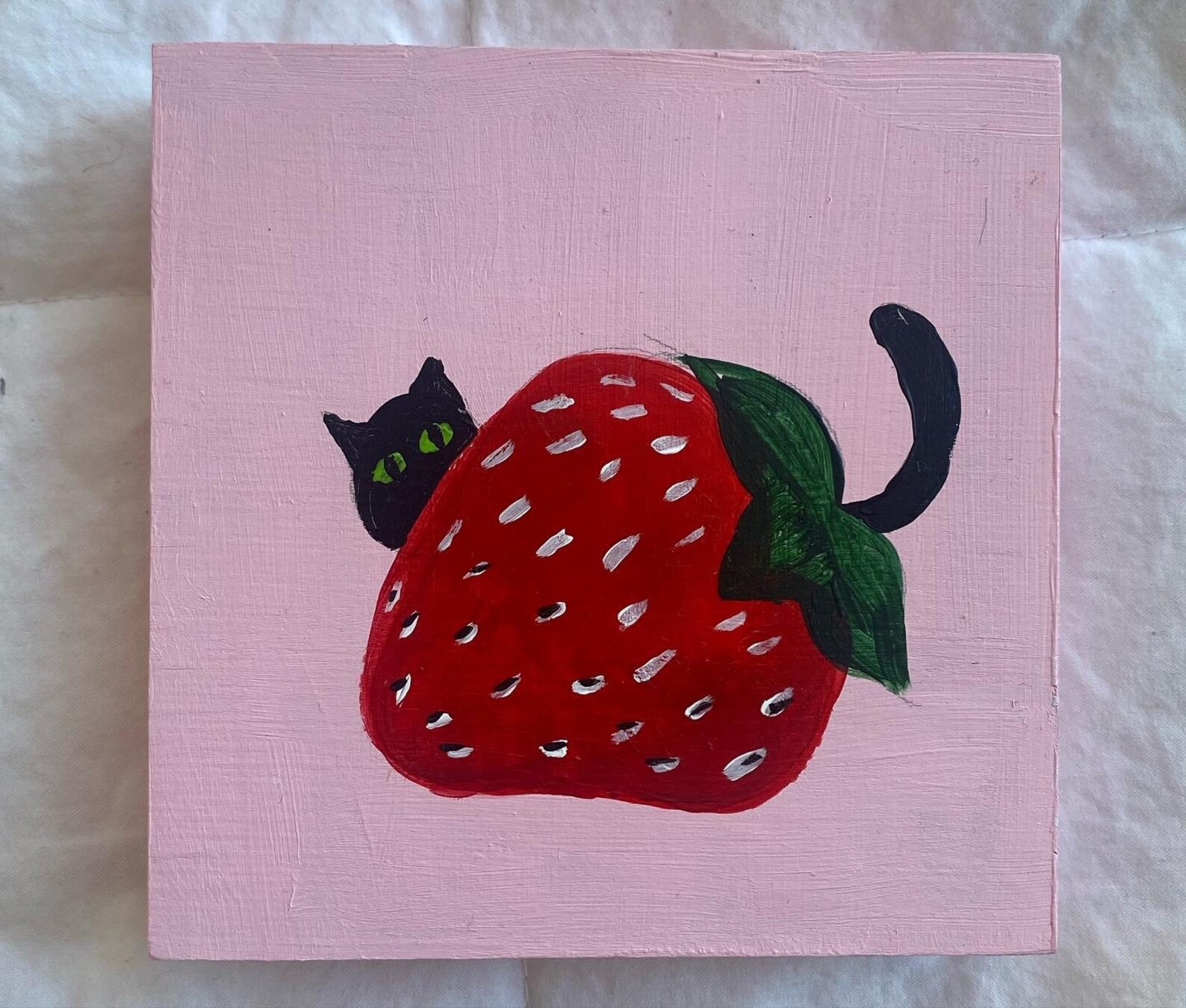 Strawberry Cat Wooden Block - Etsy