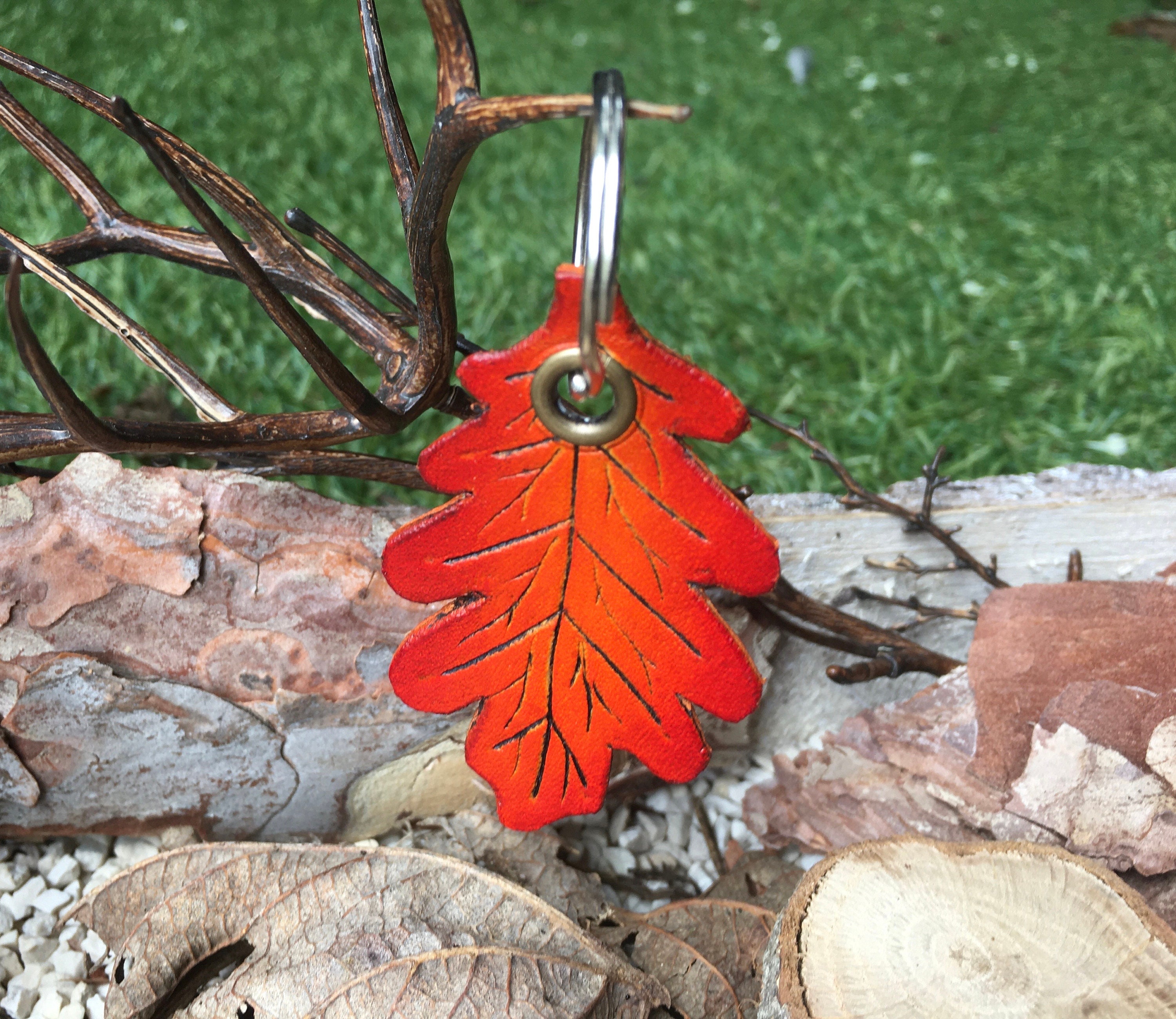 Genuine Handmade Leather Oak Leaf Keyring - Etsy
