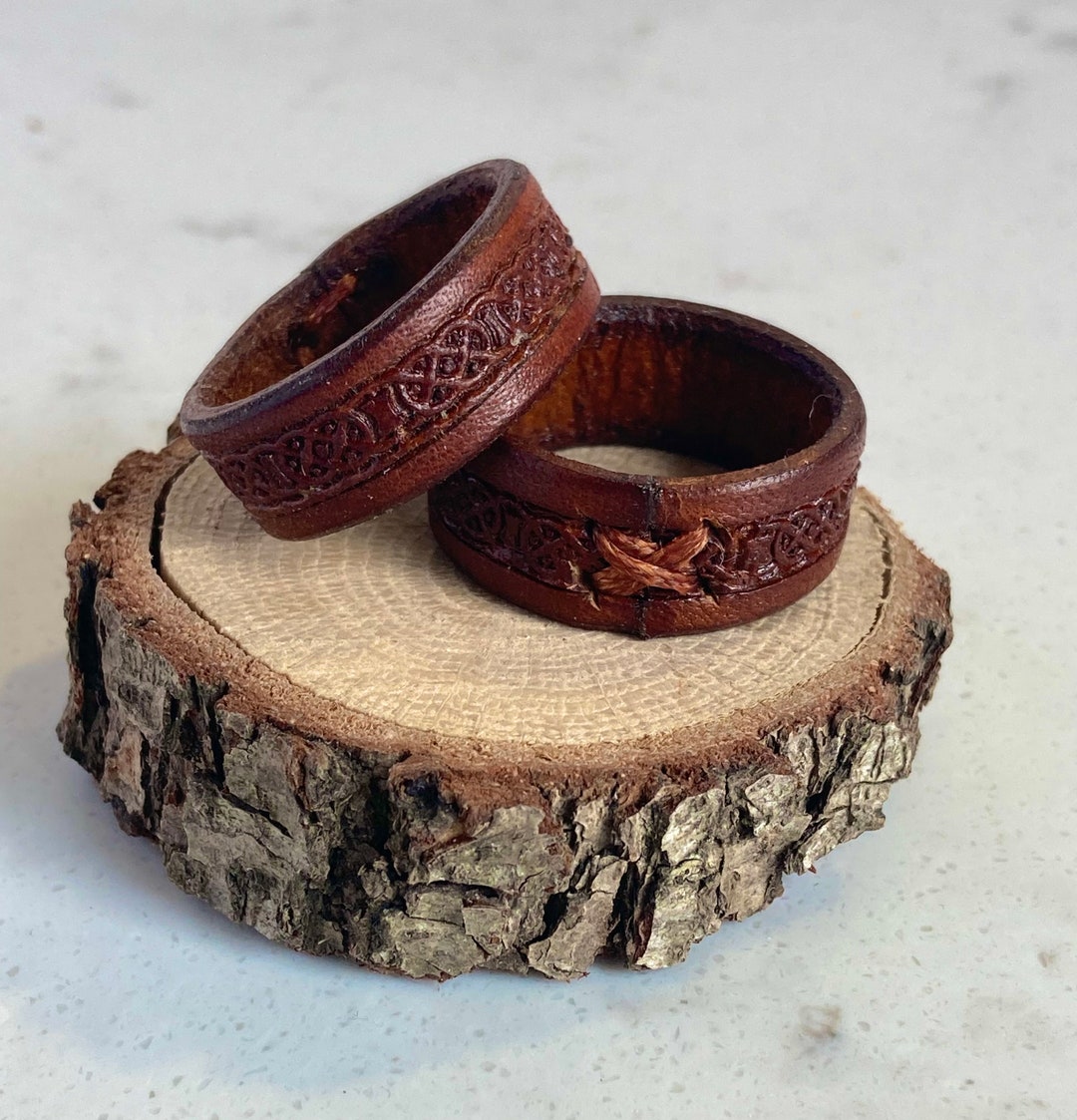 Handcrafted Rich Brown Leather Ring With Celtic Knot Design - Unique ...