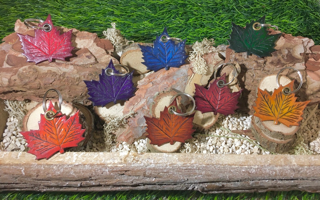Genuine Handmade Leather Maple Leaf Keyring - Etsy