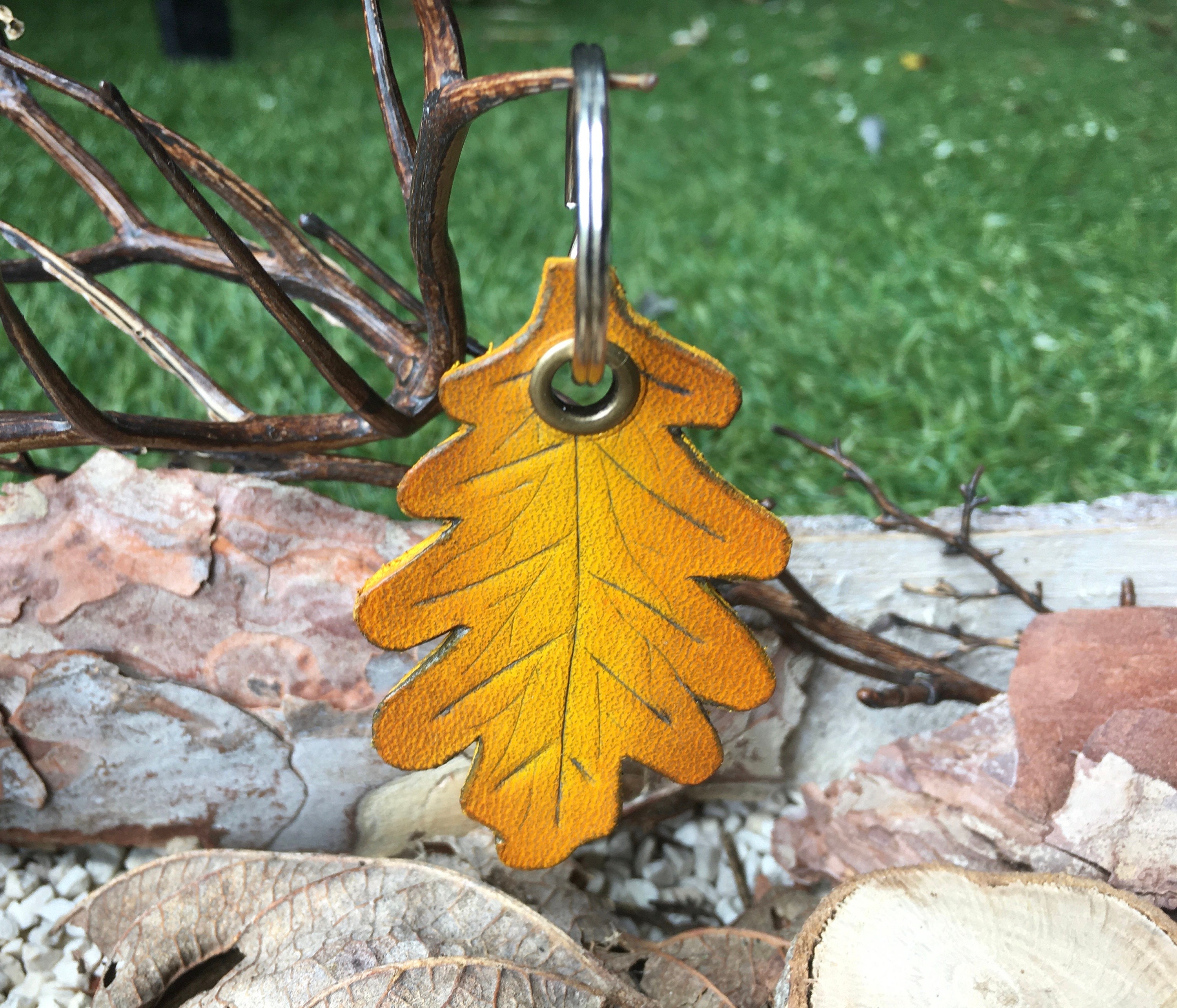 Genuine Handmade Leather Oak Leaf Keyring - Etsy