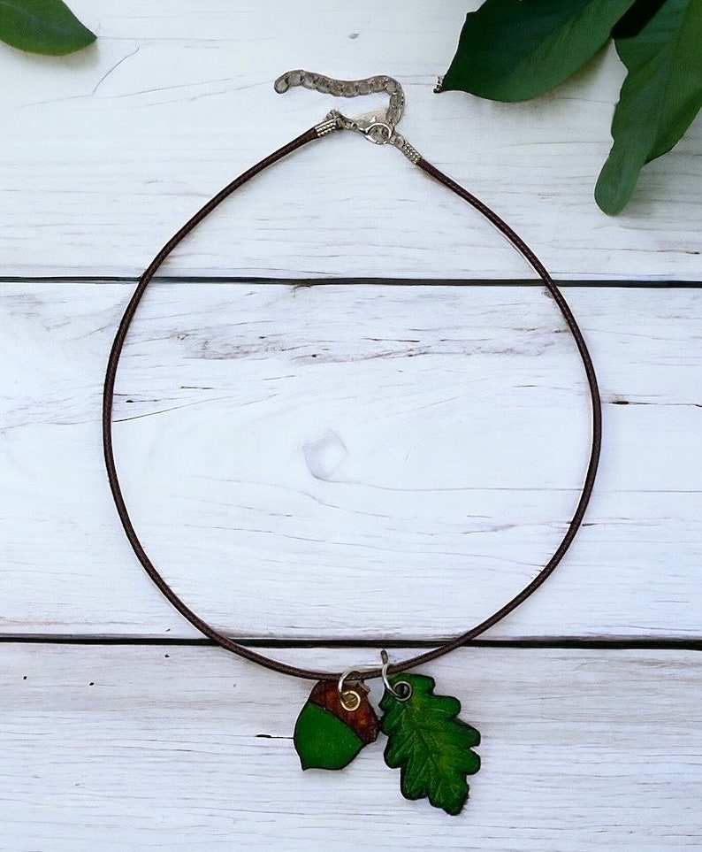 Festival Flourish: Handmade Oak Leaf & Acorn Leather Necklace - Perfect ...