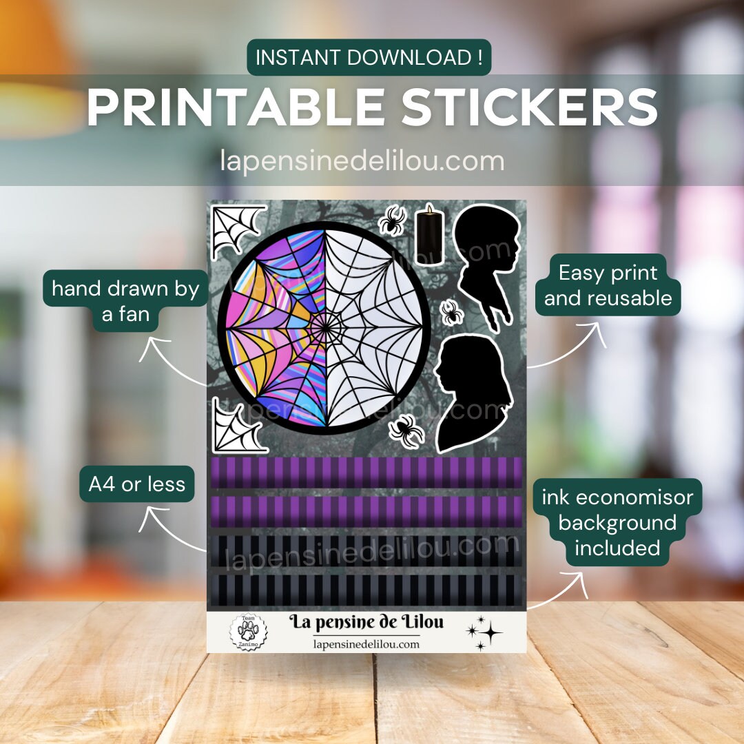 Wednesday Addams Sticker Sheet | Stained Glass, Uniform Friezes ...