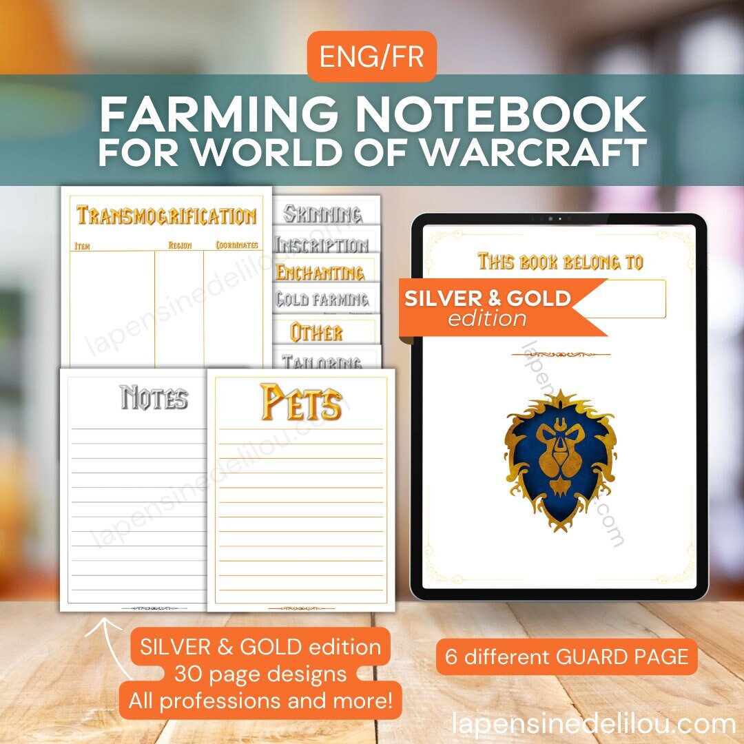 Printable Digital Farm Notebook for Warcraft Fans SILVER & GOLD Farming ...