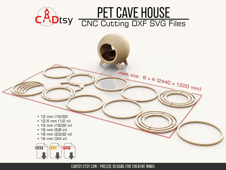 Cat House DXF CNC Router Files • Pet Bed Sphere SVG Cut File - Etsy