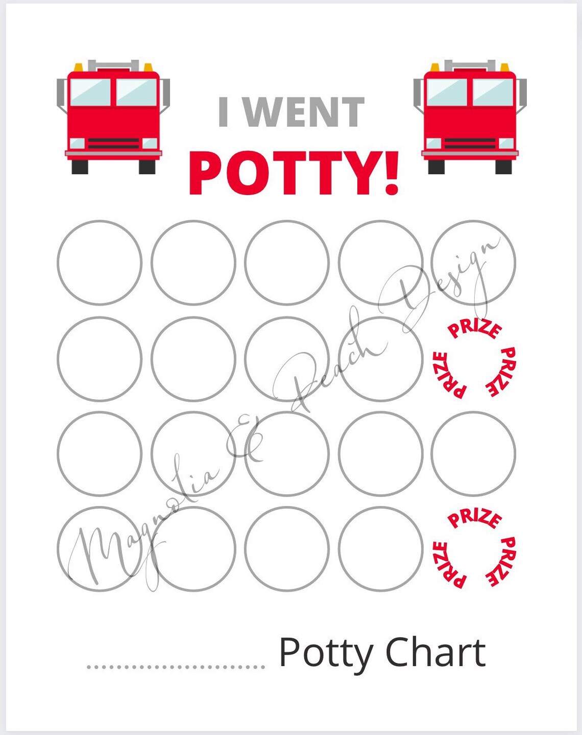 Fire Truck Printable Potty Chart, 10 Reward Spaces, Potty Time, Toddler ...