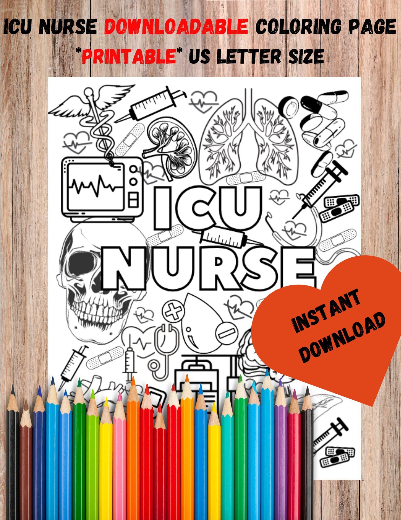 ICU Nurse Coloring Page - Etsy