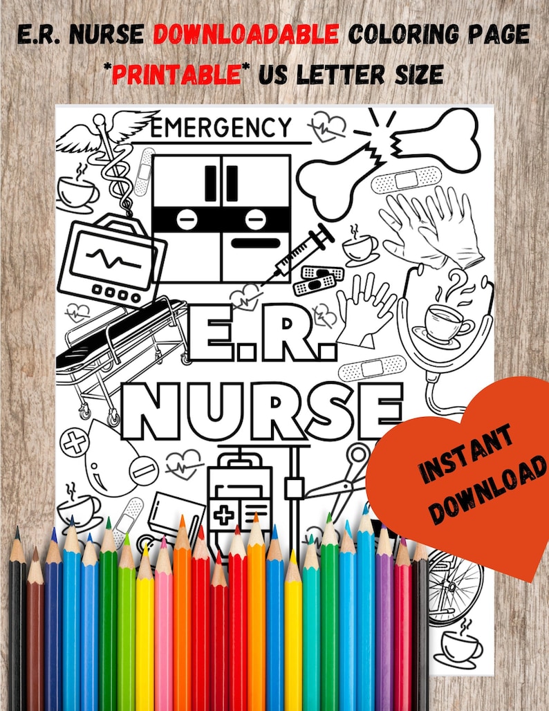 ER Nurse Coloring Page - Etsy