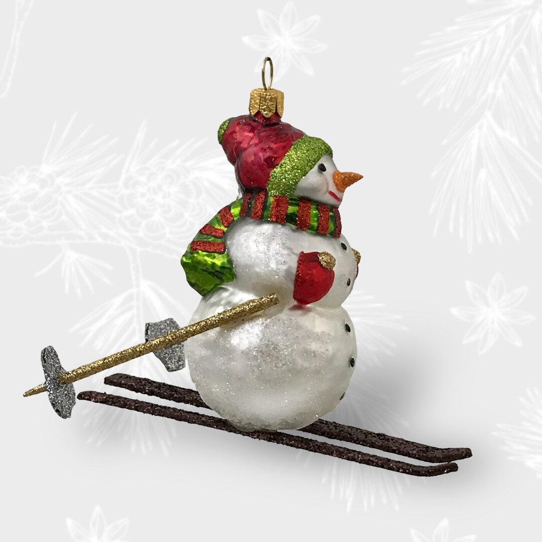 Snowman on Skis, Christmas Ornament, Collectible Bauble, Blown Glass ...