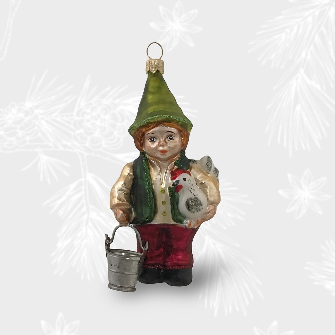 Little Boy With a Rooster, Dwarf, Xmas Ornament, Collectible Bauble ...