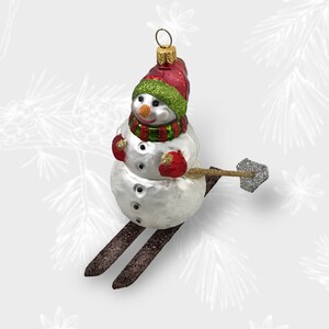 Snowman on Skis, Christmas Ornament, Collectible Bauble, Blown Glass ...