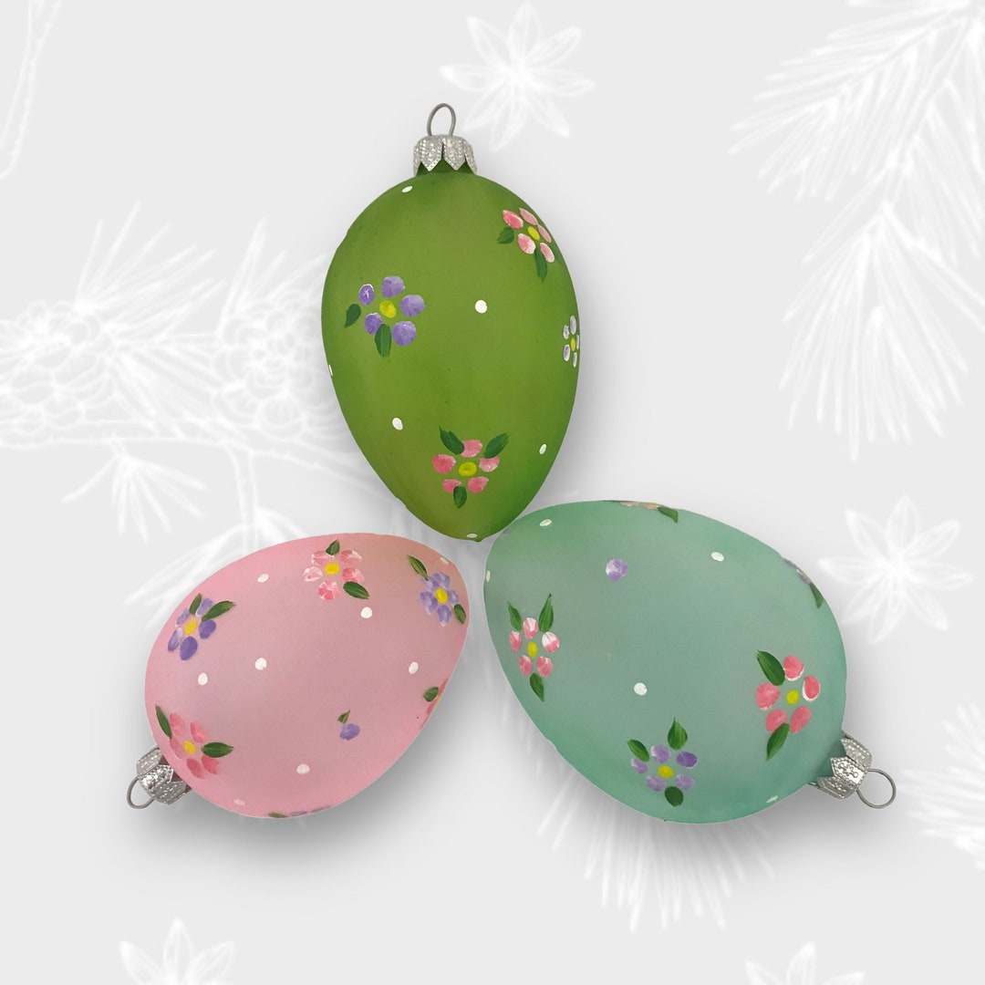 Blown Glass Easter Egg, Handmade Glass Egg, Set of 3 Spring Decoration ...