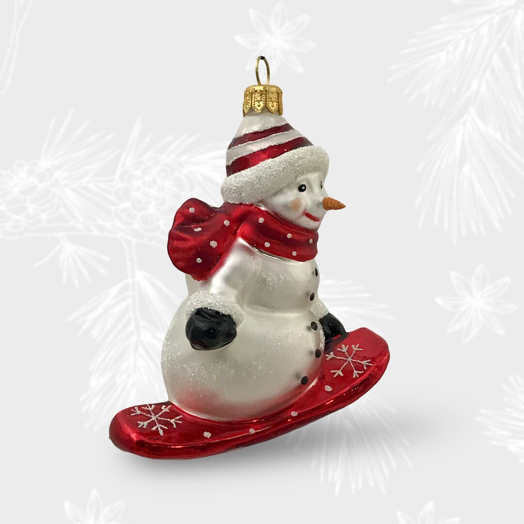Snowman on Snowboard, Christmas Ornament, Collectible Bauble, Blown ...