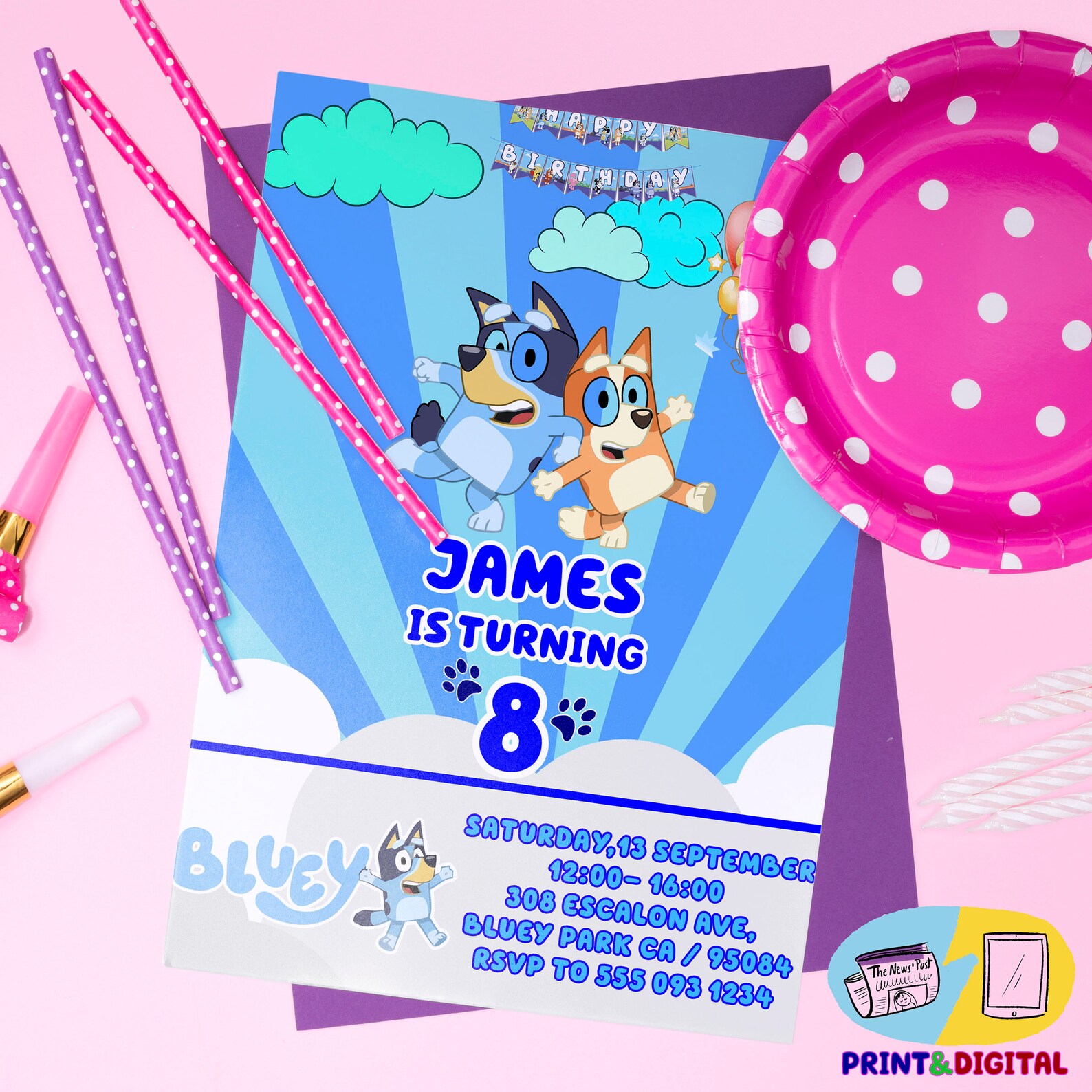 Bluey Birthday Invitation Card Bluey Customized Bluey Etsy