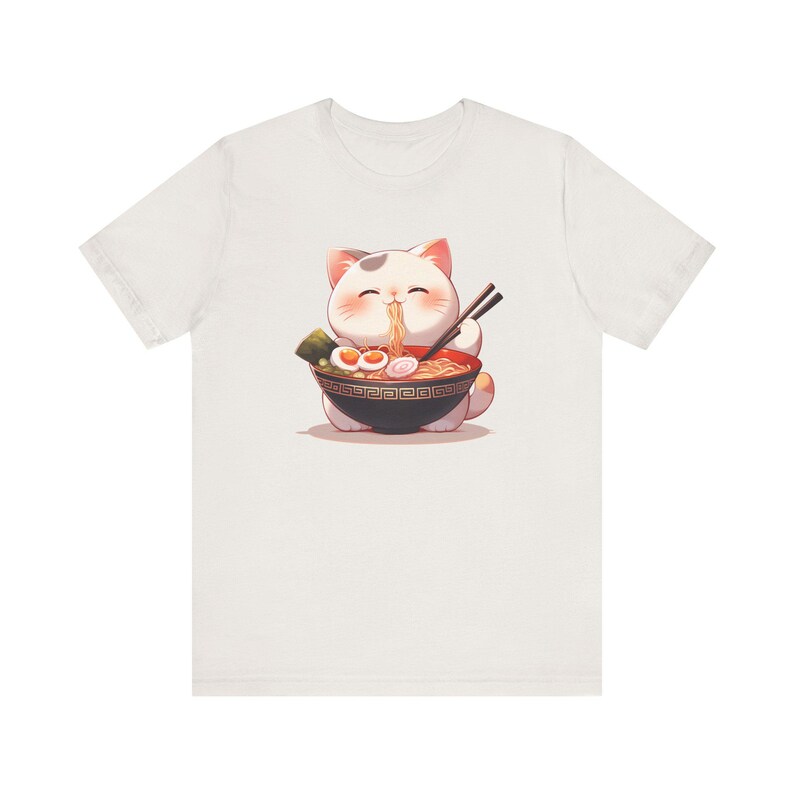 Cute Kawaii Cat Eating Noodles Shirt - Unisex Cotton T-shirt - Etsy