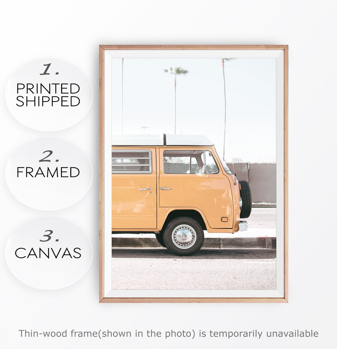 Yellow VW Bus Print: Retro Beach Photo, Coastal Van Art - Etsy