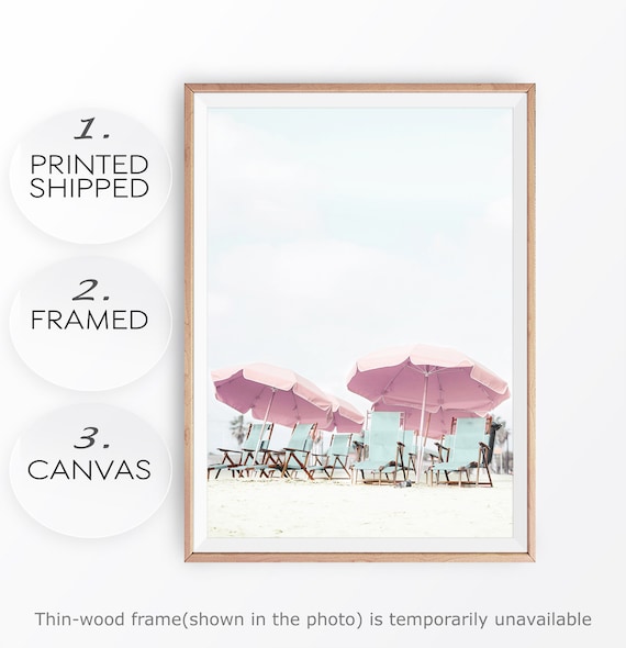 Large Beach Poster Boho Coastal Photo Pink Umbrella Poster - Etsy