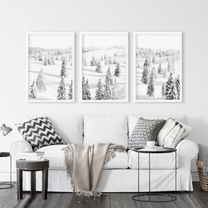 Black White Winter Holiday Theme Snow Covered Forest Winter Landscape ...