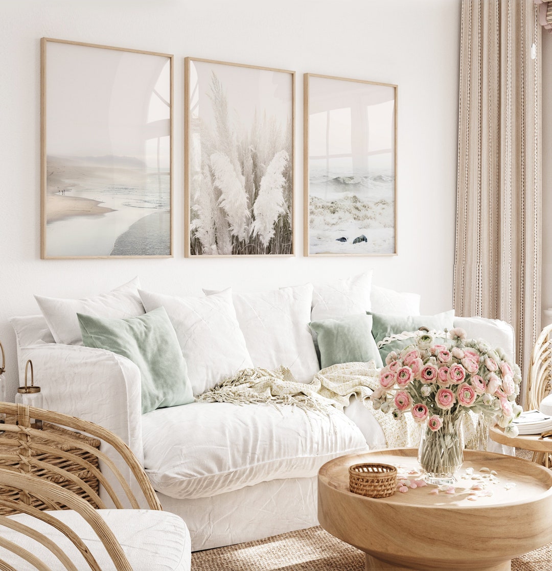 Beach Set of 3 Art Pampas Grass Poster Beach House Decor 3 Piece Wall ...