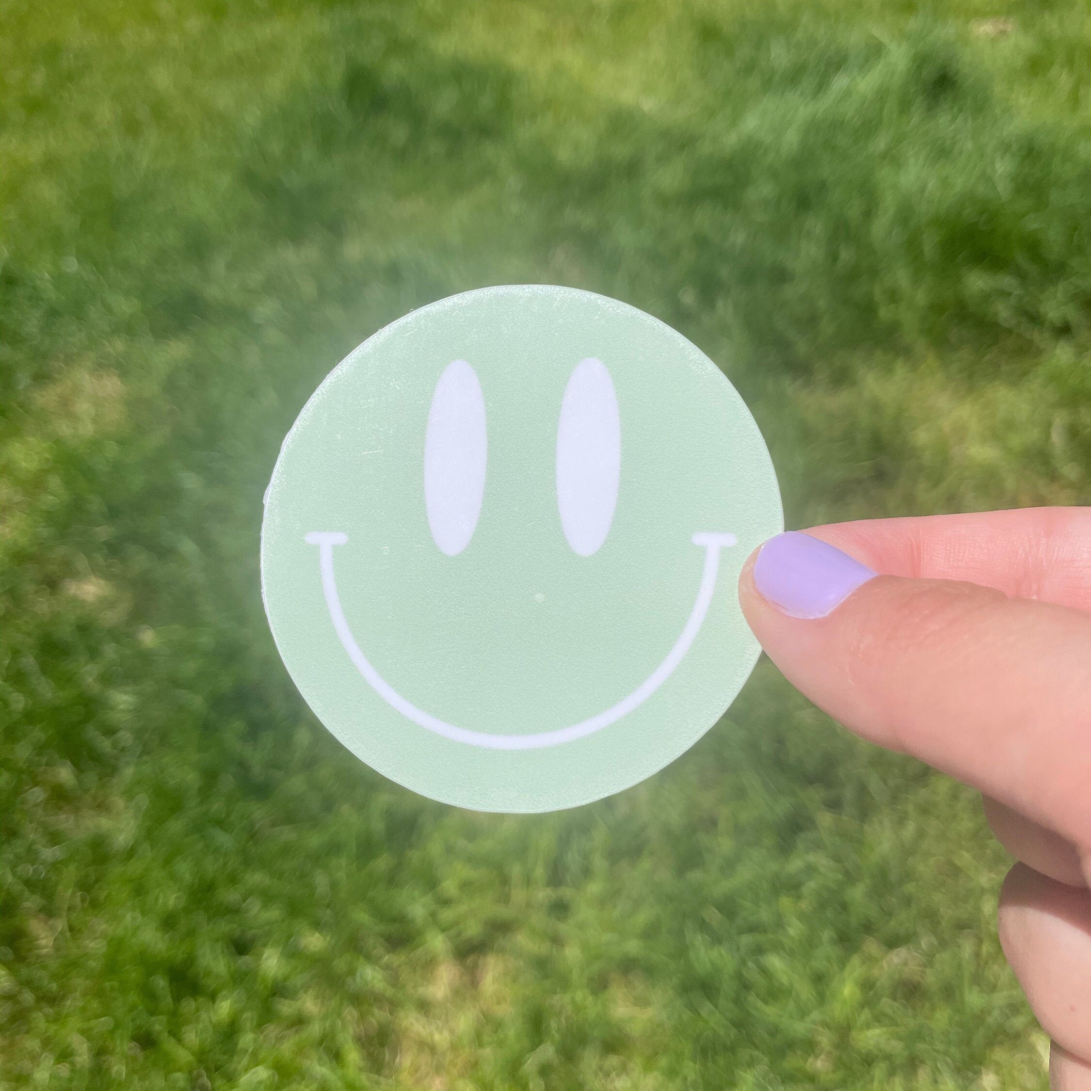 Light green smiley face sticker | Etsy