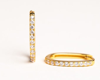 Dainty & Minimalist Pave CZ Oblong Rectangle Hoop Earrings - Etsy