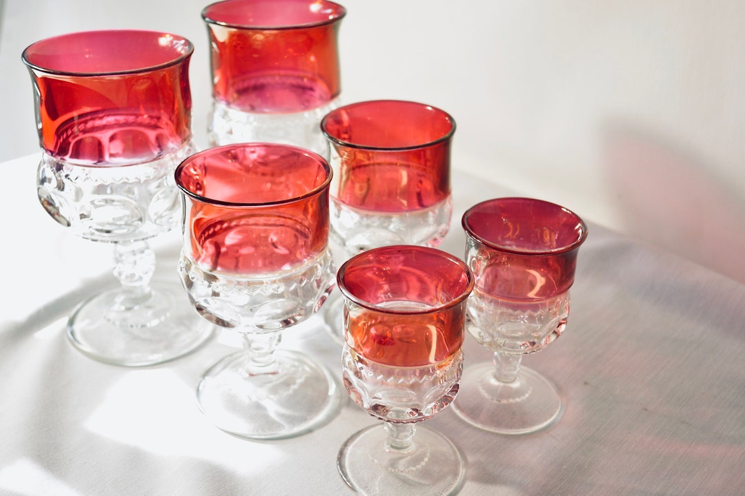 Vintage Tiffin Ruby Red King's Crown Glass Set: Thumbprint Stemware - Etsy
