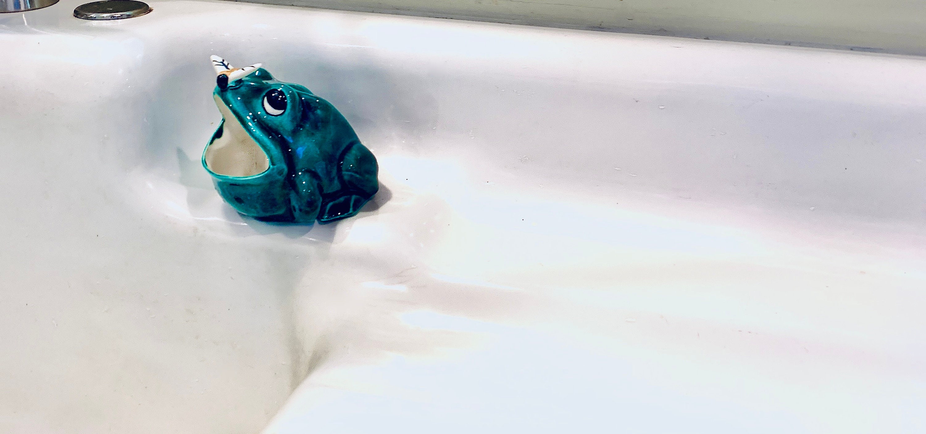 Vintage Forest Green Ceramic Frog with Bumble Bee Scrubby Holder ...