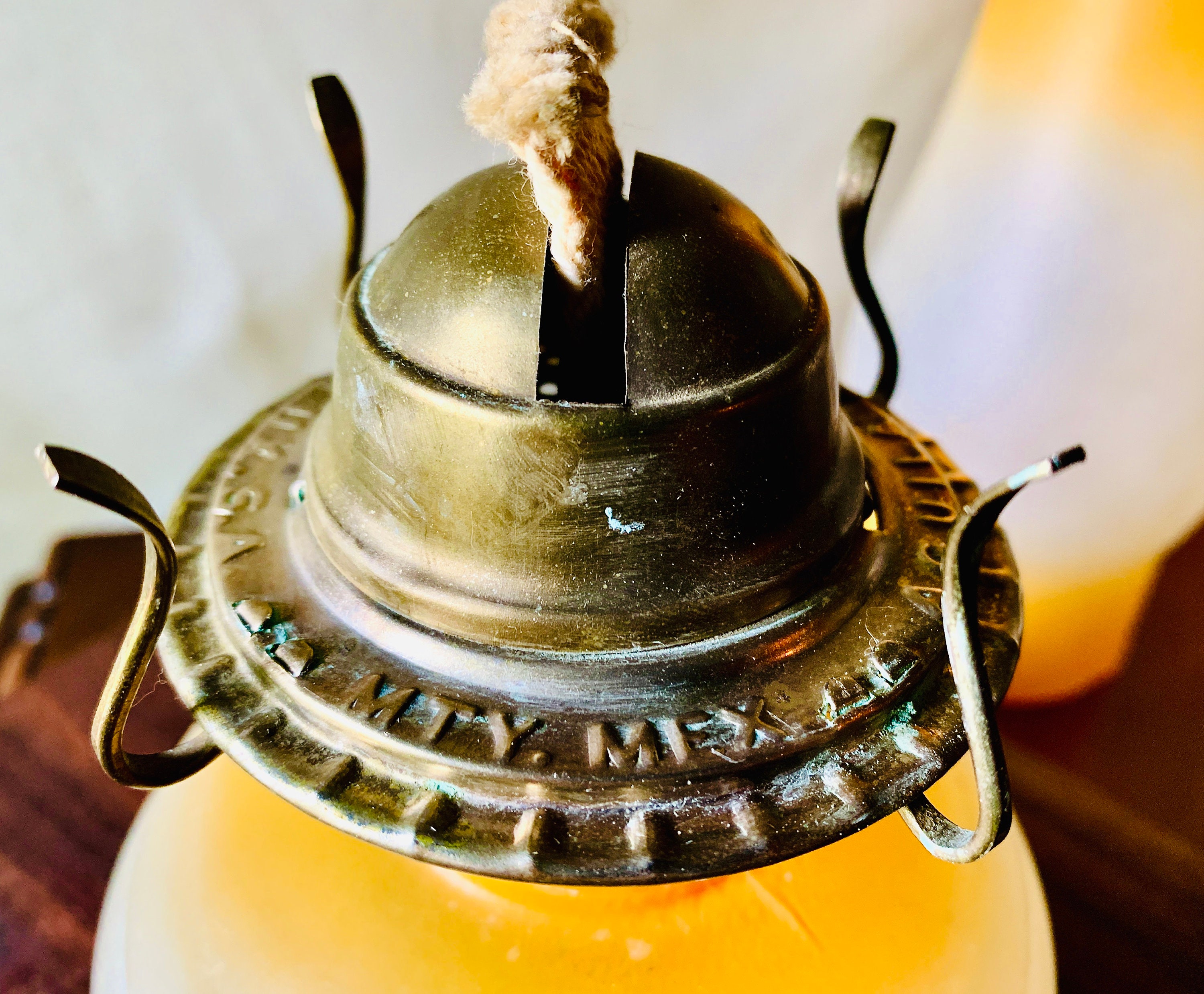 Vintage Aguila Hecho Frosted Orange Glass Oil Lamp / Table Lantern ...