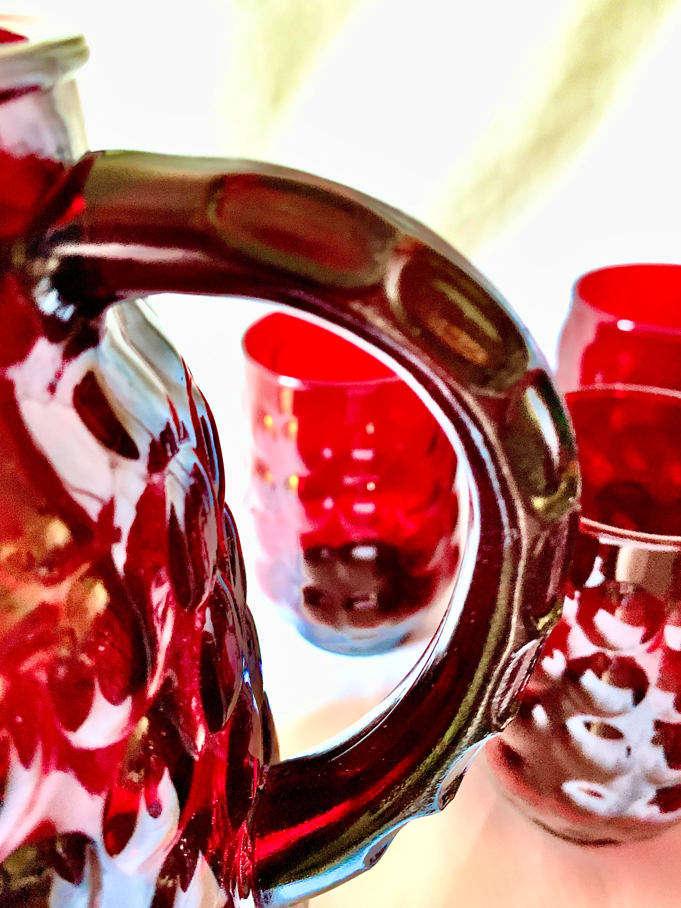 Vintage Anchor Hocking Ruby Red Bubble 8 Piece Pitcher and Tumbler Set ...
