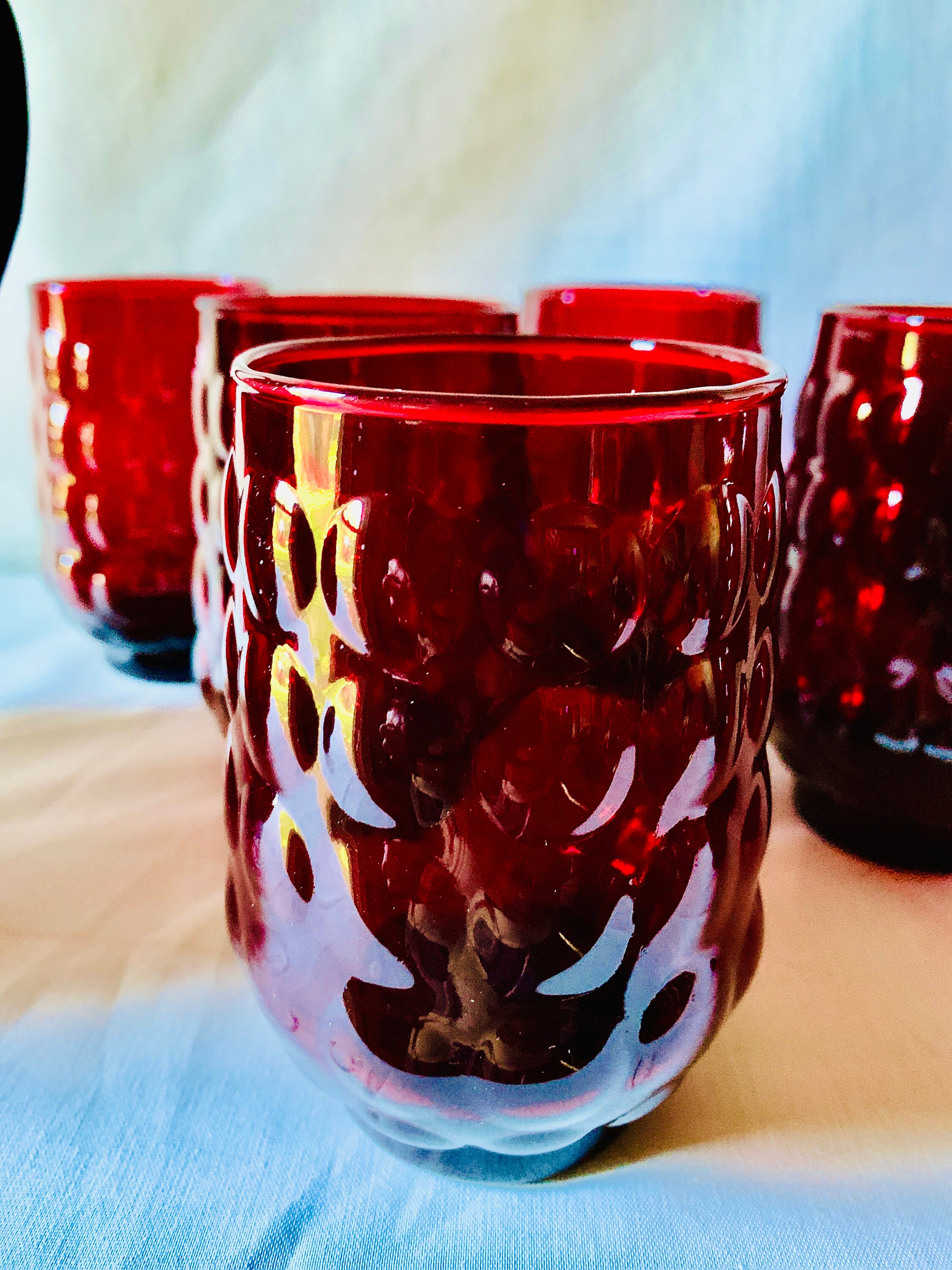Vintage Anchor Hocking Ruby Red Bubble 8 Piece Pitcher and Tumbler Set ...