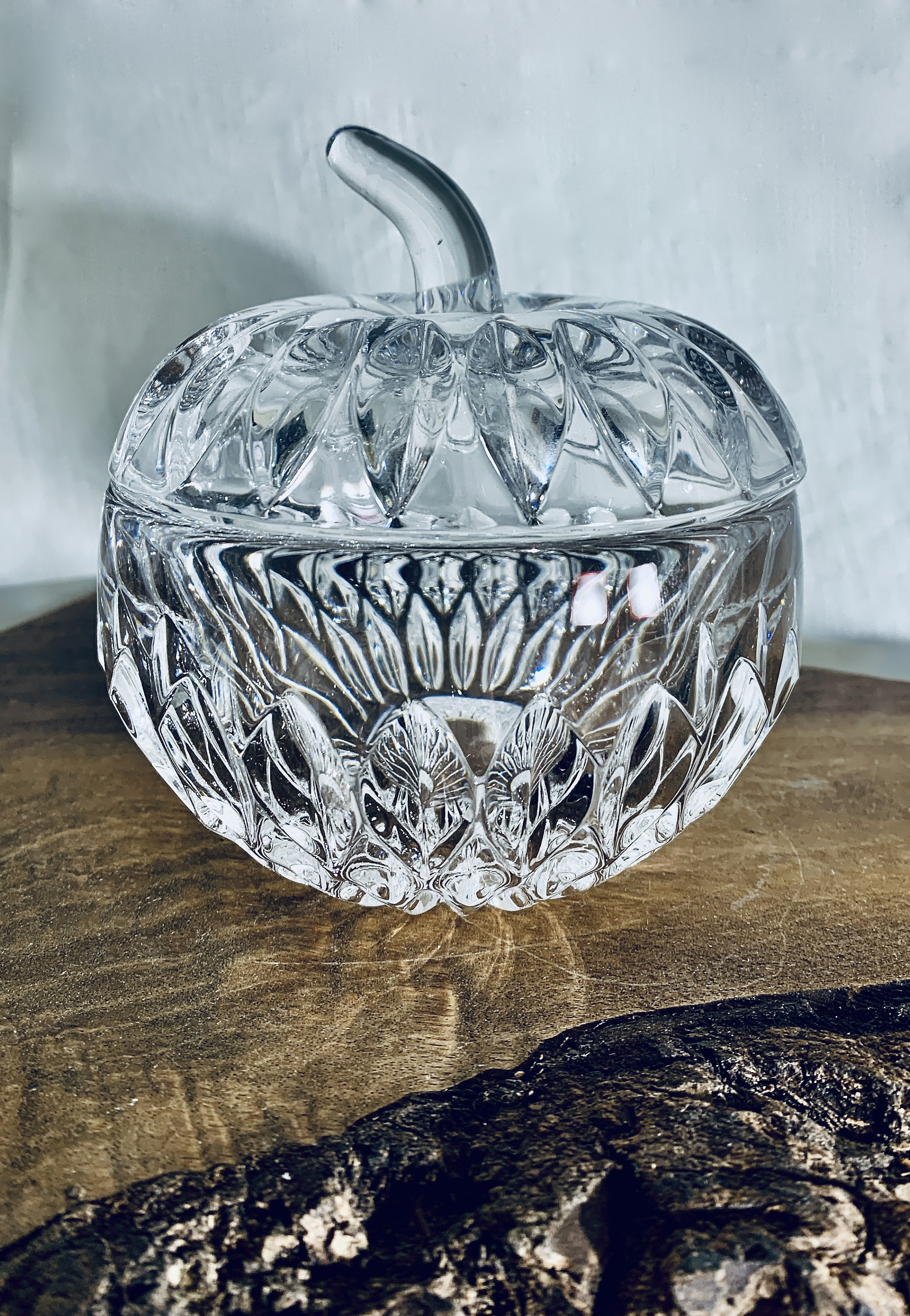 Gorham Full Lead Crystal Apple Shaped Covered Trinket Box Candy Dish ...