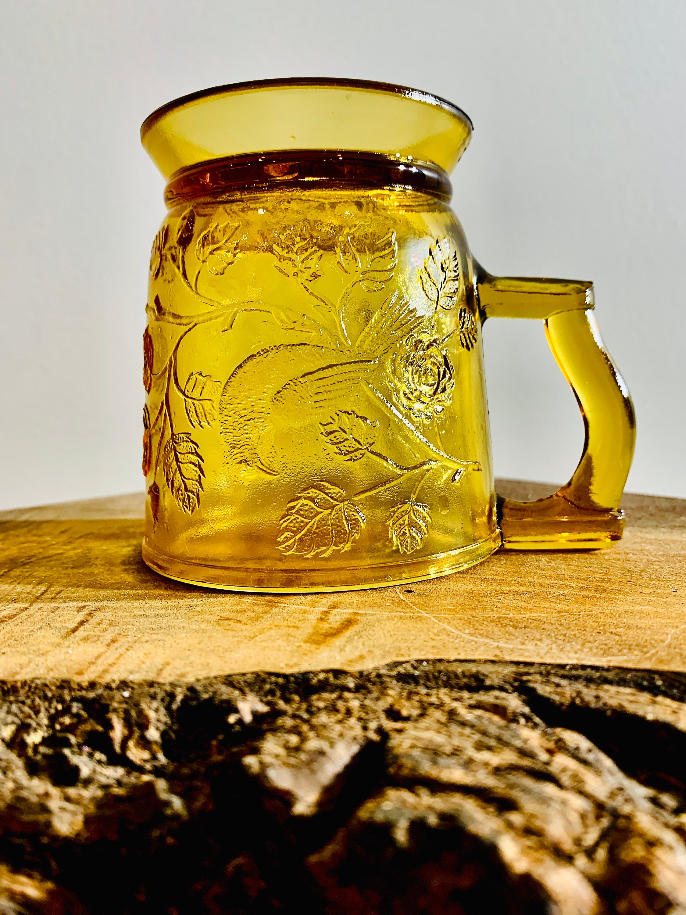 Set of 4 Mosser Glass Robin in a Tree Amber Child's Cup or Mug Bryce ...