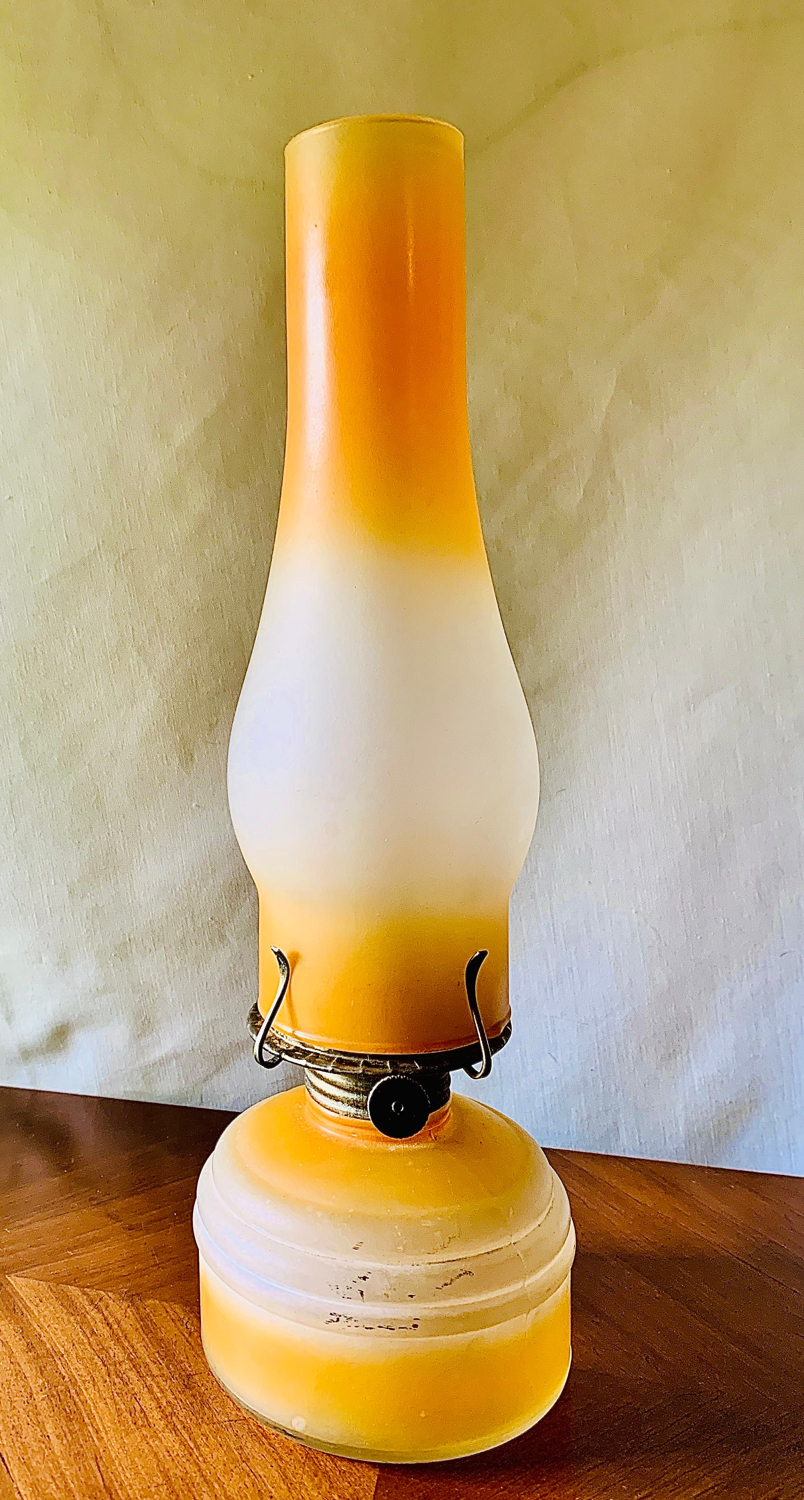 Vintage Aguila Hecho Frosted Orange Glass Oil Lamp / Table Lantern ...