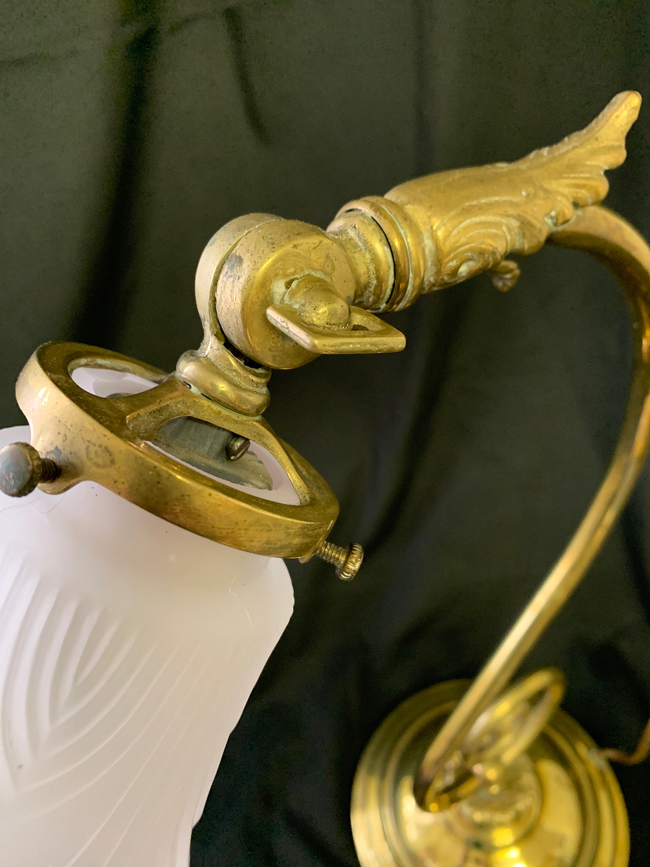 Vintage Brass/Metal Leviton Gooseneck Art Deco Style Lamp w/ Blush Pink ...