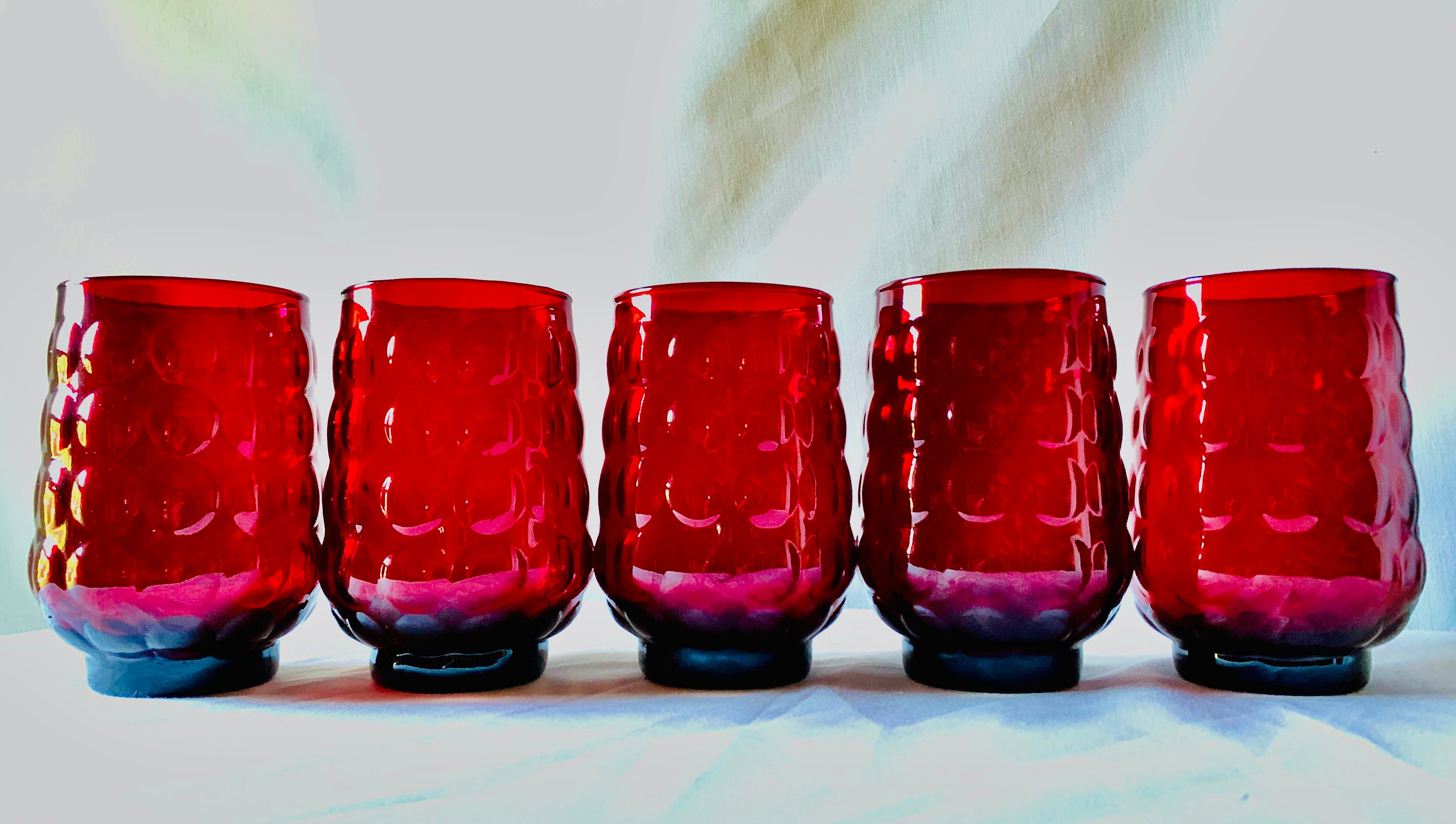 Vintage Anchor Hocking Bubble Ruby (5) Piece Glass Tumbler Set