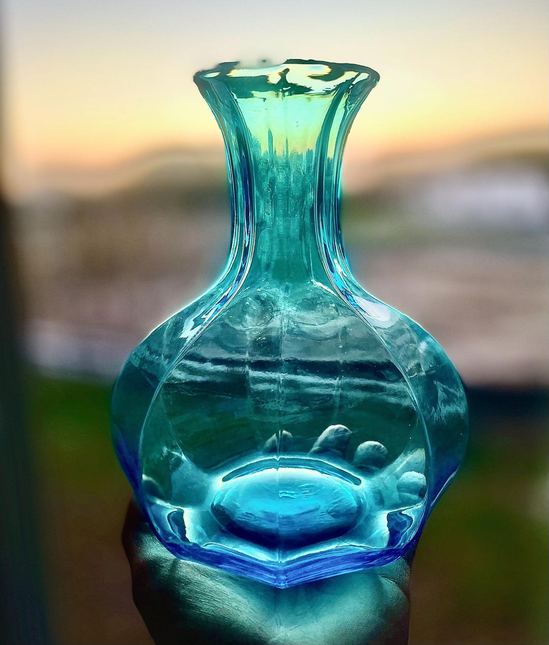 1970's Tiara by Indiana Glass Aqua Blue Water Bottle Vase/handblown ...