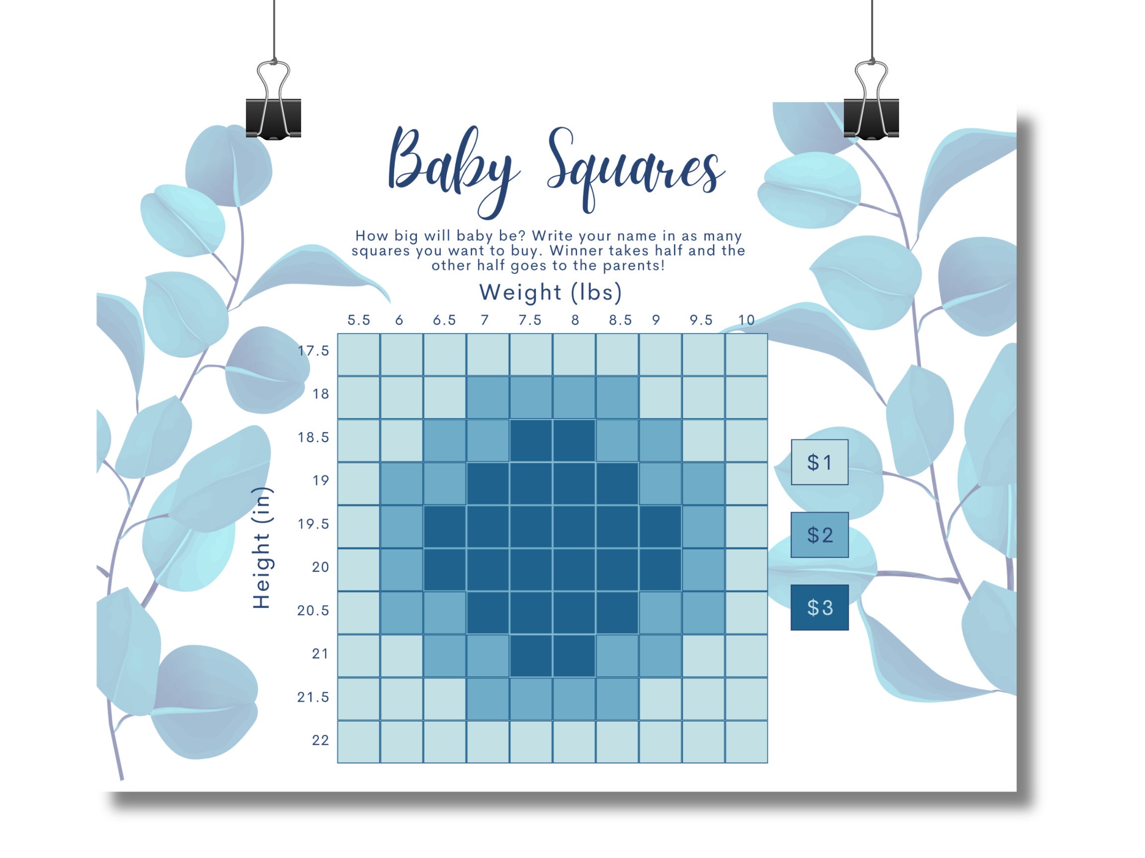 Baby Betting Squares Blue Instant Download - Etsy