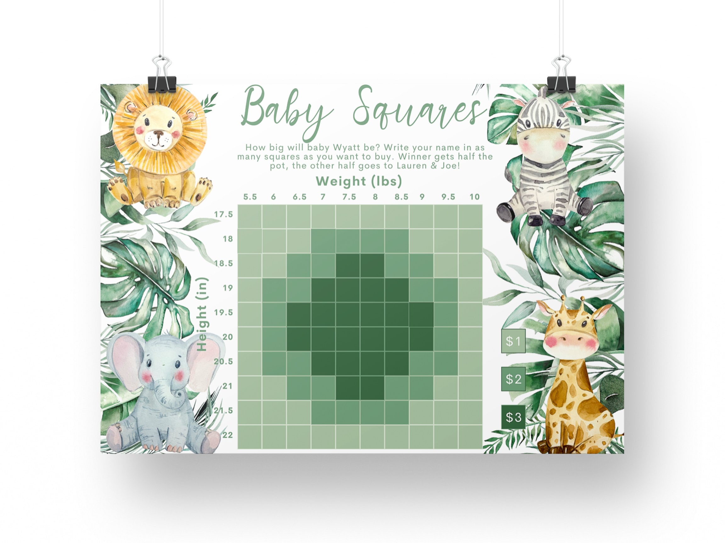 Baby Height/weight Betting Game Jungle Baby - Etsy
