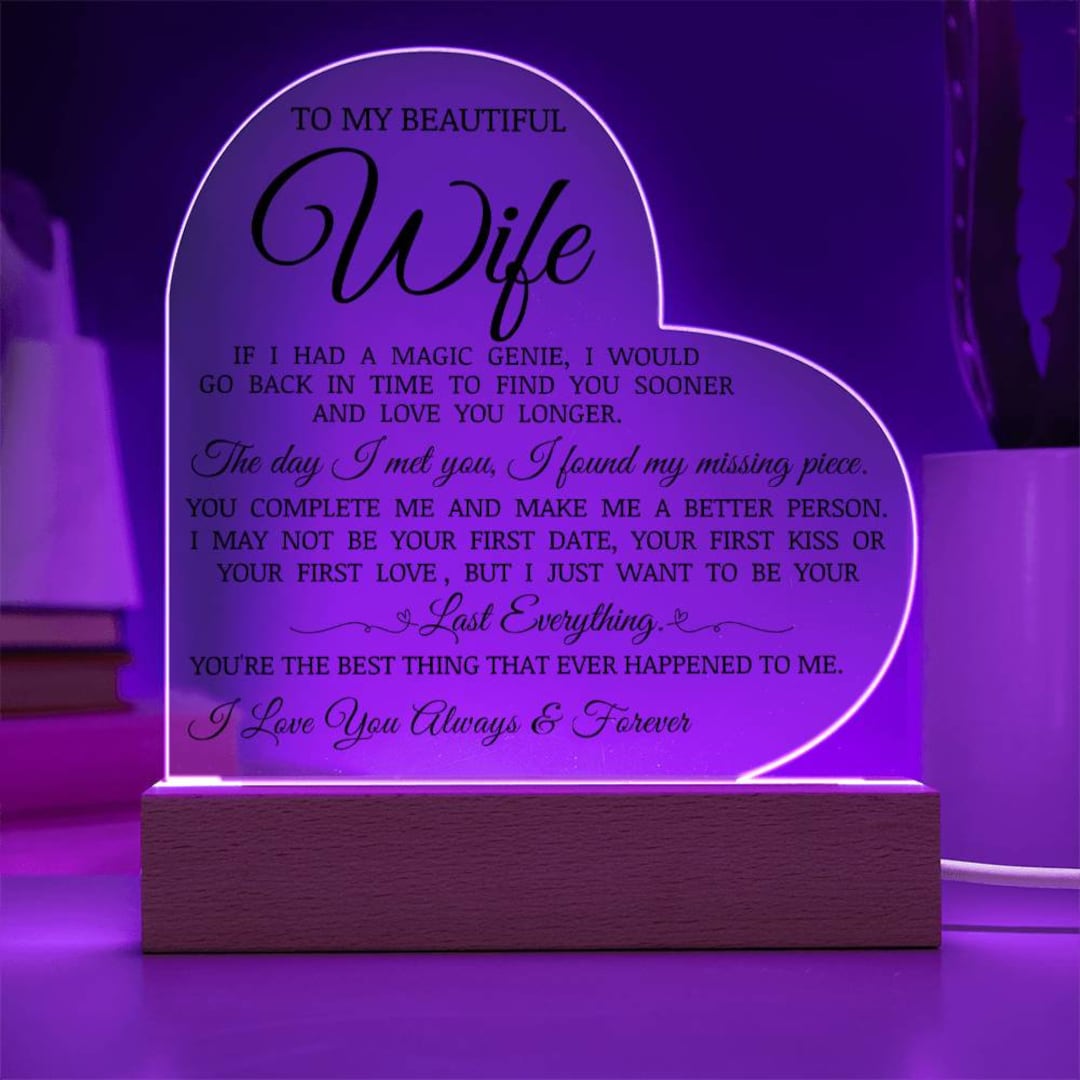 To My Beautiful Wife Acrylic Heart Plaque, Heartfelt Gift From Husband ...