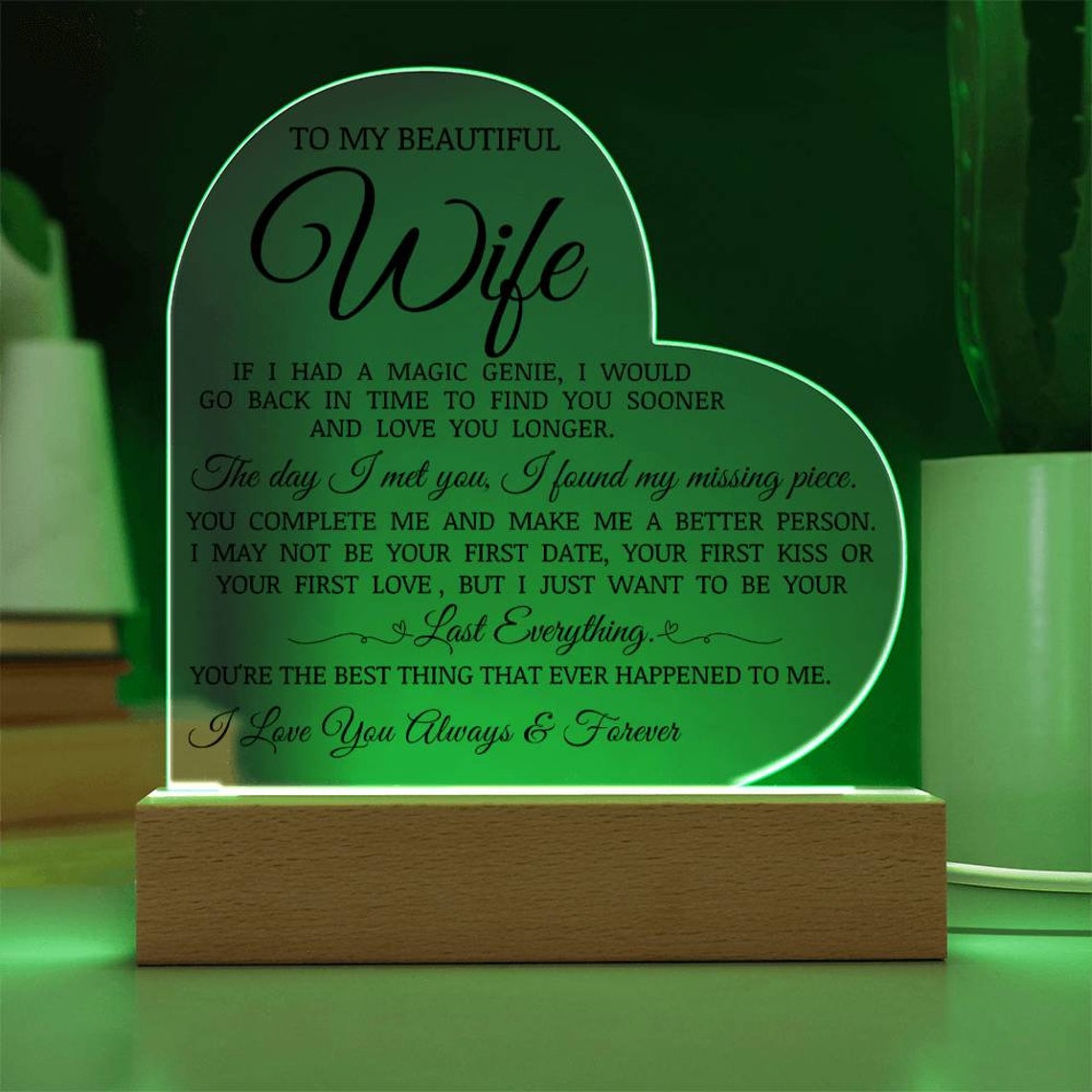 To My Beautiful Wife Acrylic Heart Plaque, Heartfelt Gift From Husband ...