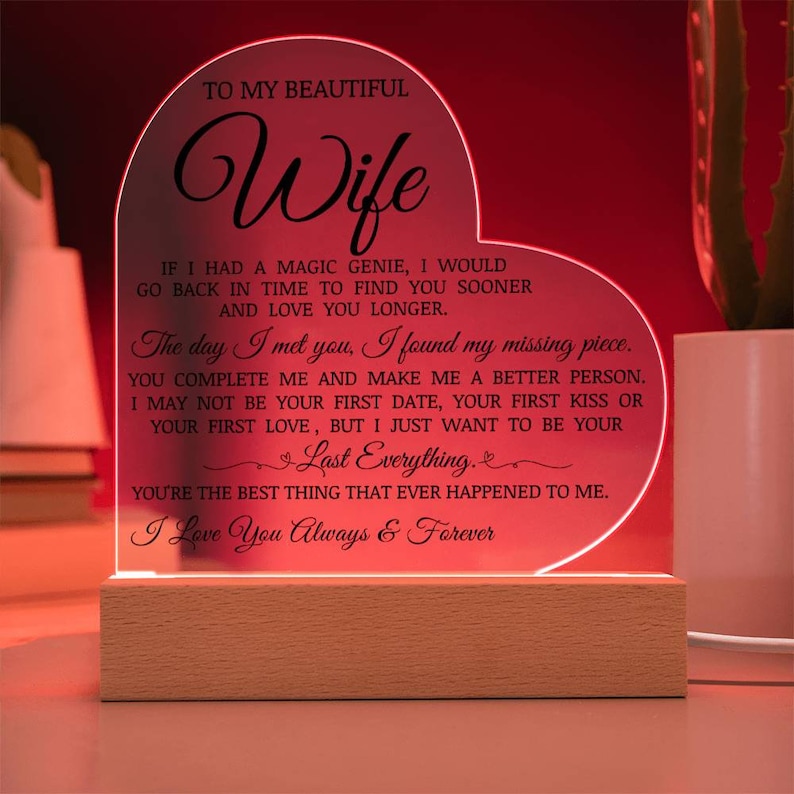 To My Beautiful Wife Acrylic Heart Plaque, Heartfelt Gift From Husband ...