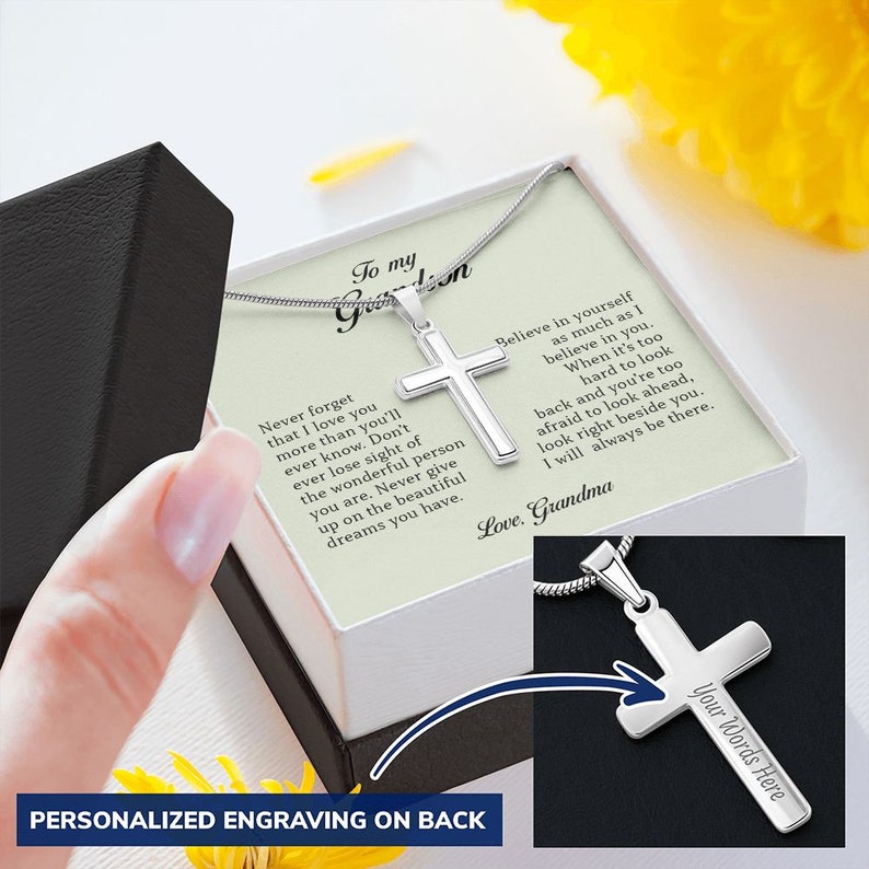 To My Grandson, Personalized Cross Necklace, Jewelry Card for Him, Best ...