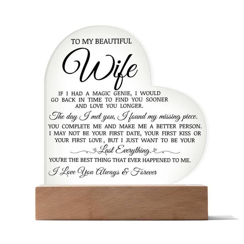 To My Beautiful Wife Acrylic Heart Plaque, Heartfelt Gift From Husband ...