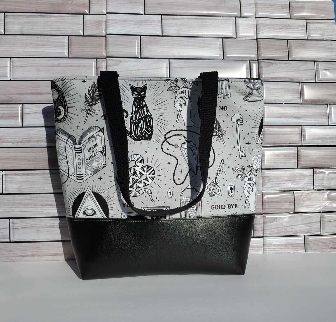 Mystic Emblems Large Tote Bag, Witchy Market Tote, Goth Grocery Shopper ...